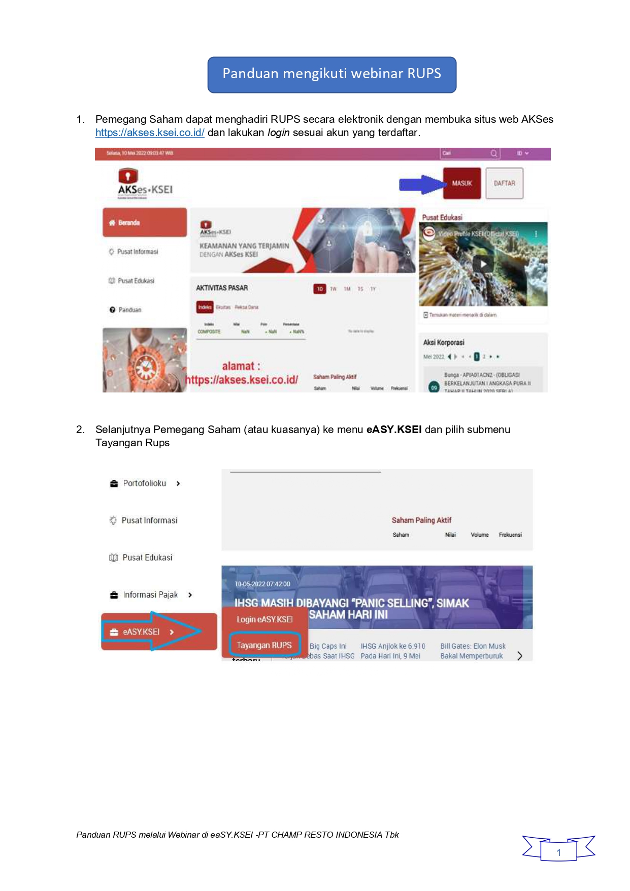 Rapat Umum Pemegang Saham (RUPS) - Champ Resto Indonesia